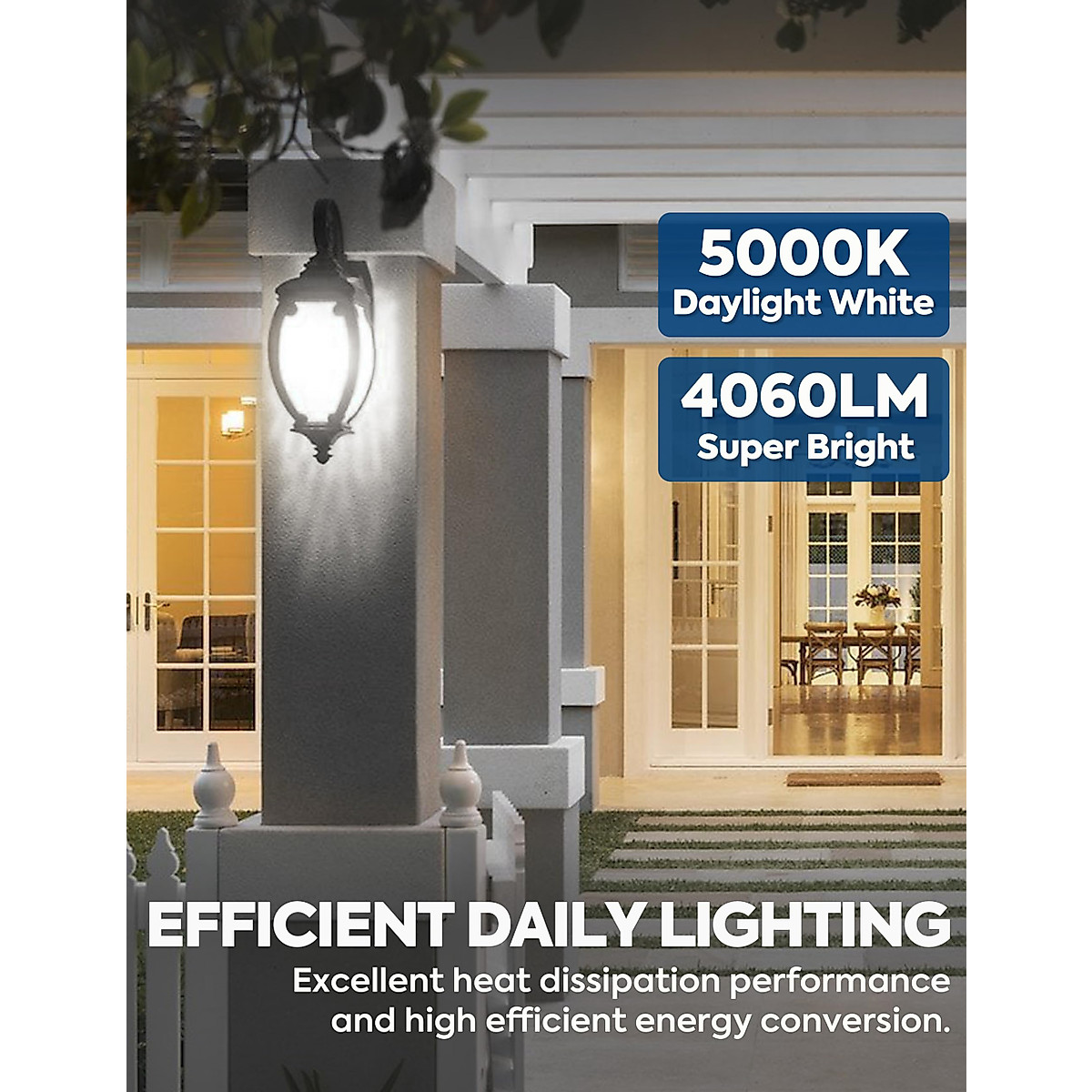 Nouscan 300W Equivalent LED Light Bulb, 4060LM Super Bright A23 LED Bulb, Daylight 5000K, 33W Energy Saving, E26 Medium Base, 120V for Garage, Warehouse, Shop, Supermarket, Non-Dimmable, 2 Pack