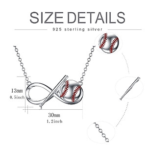 RMREWY Baseball Necklace 925 Sterling Silver Infinity Pendant Baseball Bat Sports Charm Baseball Jewelry Gift for Women Baseball Lovers