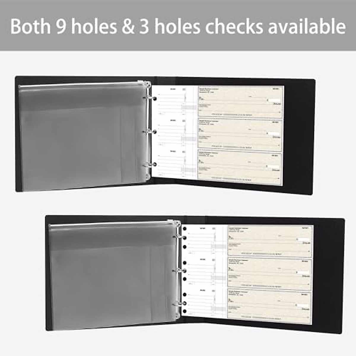 3 Rings Business Check Binder for 3 on a Page Checks, Fit 3 & 9 Holes Check (9" x 13")