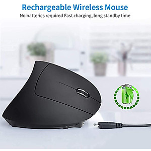 shoplease Rechargeable Wireless Vertical Mouse, 2.4G Wireless Ergonomic Optical Mouse with 3 Adjustable 800/1200 /1600 DPI, Suitable for Big Hands