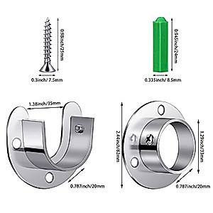 Ferraycle Closet Pole Sockets Stainless Steel Closet Pole Socket Supports for Round Shaped Flange Rod Holder Set with Screws, 32 mm/ 1.26 Inch (4 Pieces)
