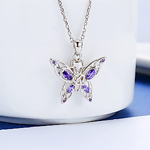 MANBU Butterfly Cremation Urn Necklace for Ashes - 925 Sterling Silver Memorial Keepsake with CZ Pendant Jewelry Women Keepsake Bereavement Gift for A Loss of the Loved One (Purple)