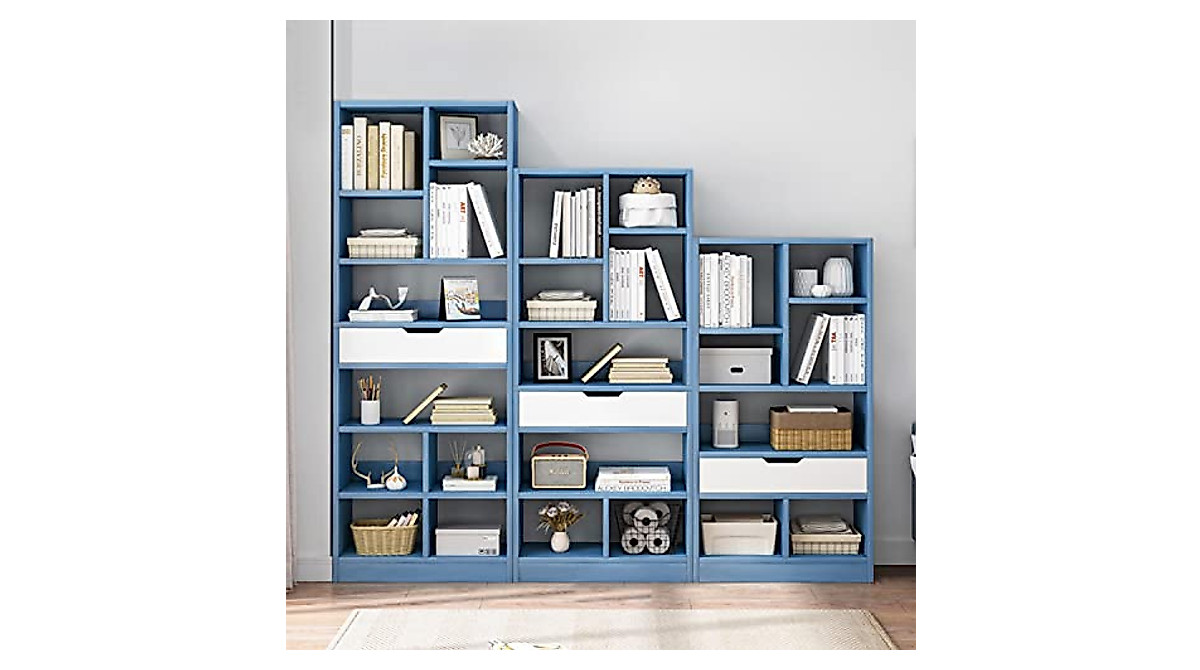 IOTXY 71" Tall Bright Blue Bookcase with 10 Cubes