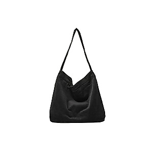Ulisty Women/Girls Corduroy Large Capacity Shoulder Bag Tote Bag Casual Hobo Bag Shopping Bag Handbag black