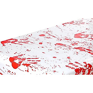 Grabo Bloody Zombie Rectangular Tablecloth, 108 x54in, Polyethylene, White, Halloween Party Supplies Decoration