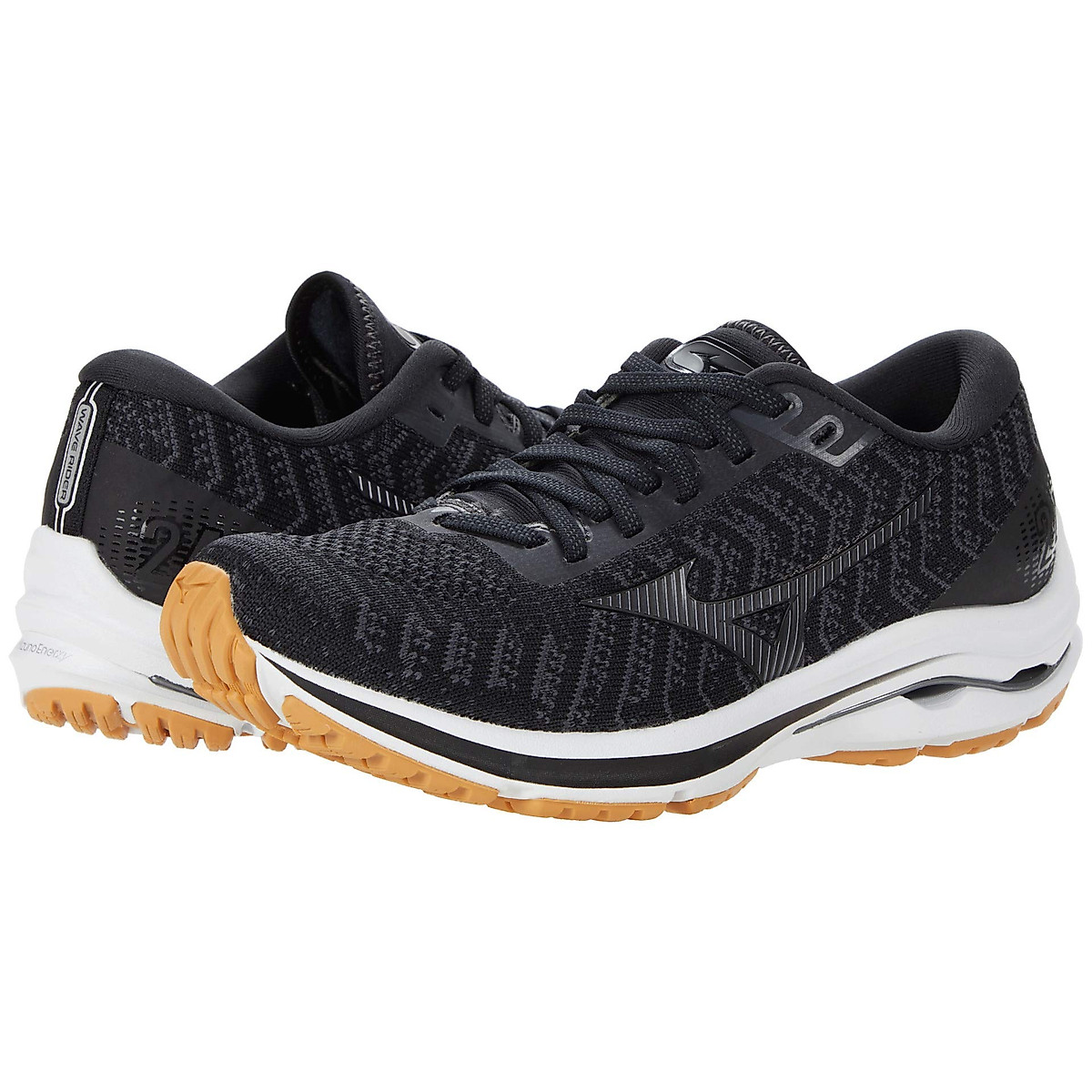 Mizuno Women's Wave Rider 24 WAVEKNIT Running Shoe, Black-Dark Shadow, 6 D US