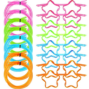 8 Pieces Silly Straw Glasses Star Straws Eyeglasses Fun Star Straws Novelty Drinking Eyeglasses Straw for Kids Annual Meeting, Birthday, Classroom Activities, 4 Colors