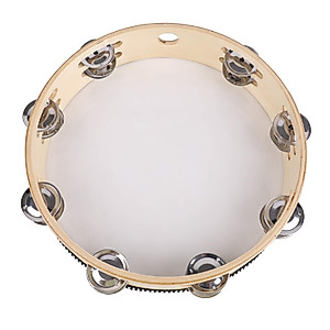 Tosnail 10 Inches Handheld Wooden Tambourine - Double Rows 16 Pairs Jingles