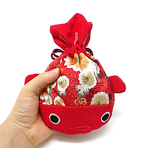 Honbay Cute Japanese Style Goldfish Drawstring Bag Gift Bag Cosmetic Bag Jewelry Pouch Coin Purse, 22x15cm/8.7x5.9inch (Red)