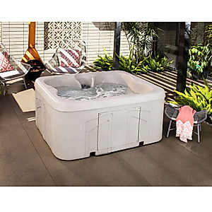 LifeSmart 4-Person Hot Tub, Outdoor Spa w/ Cover and LED Lights, Square, Beige