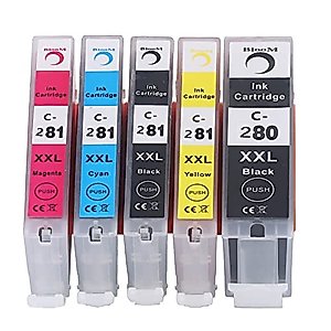 280-281 Ink Cartridge, Output Colorfast Printing Large Capacity Cartridge Combo Pack, Replacement for PIXMA TS702 TR7520 (BK BK C M Y 5 Colors)