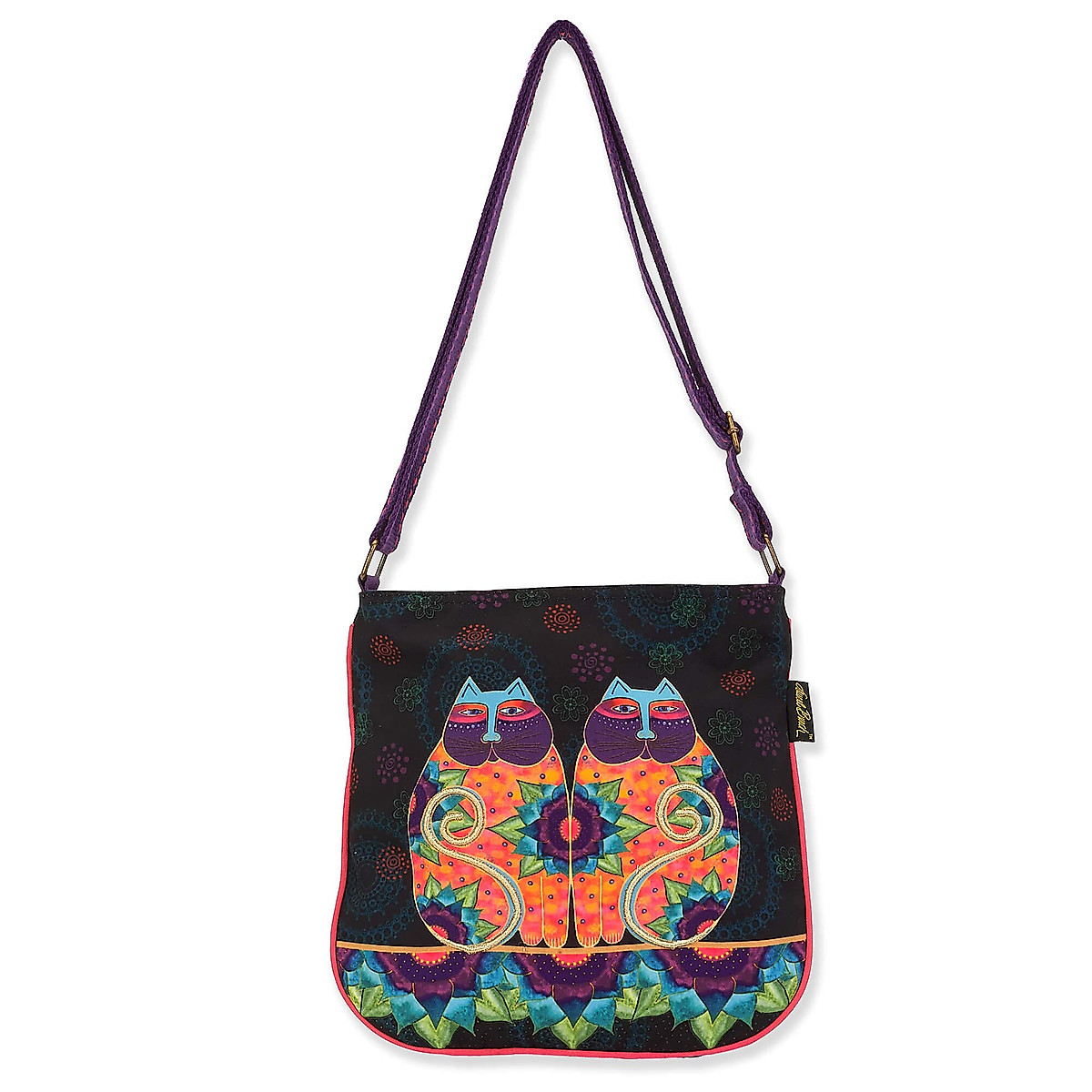 Sun 'N' Sand Laurel Burch Laurel Burch Celestial Lotus Cats Crossbody Shoulder Bag Purse - Women Cotton Canvas Multicolor Handbag, medium