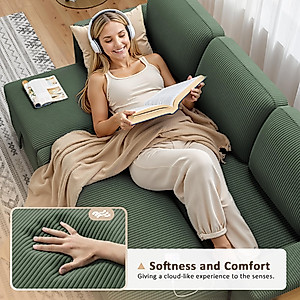 Flamaker 80" Sleeper Sofa, Sofa Bed with Built-in Large Storage and 2 Bookshelves, Convertible Sectional Sofa Couch, Pull Out Couch with USB, Modern Couches for Living Room (Corduroy, Green)