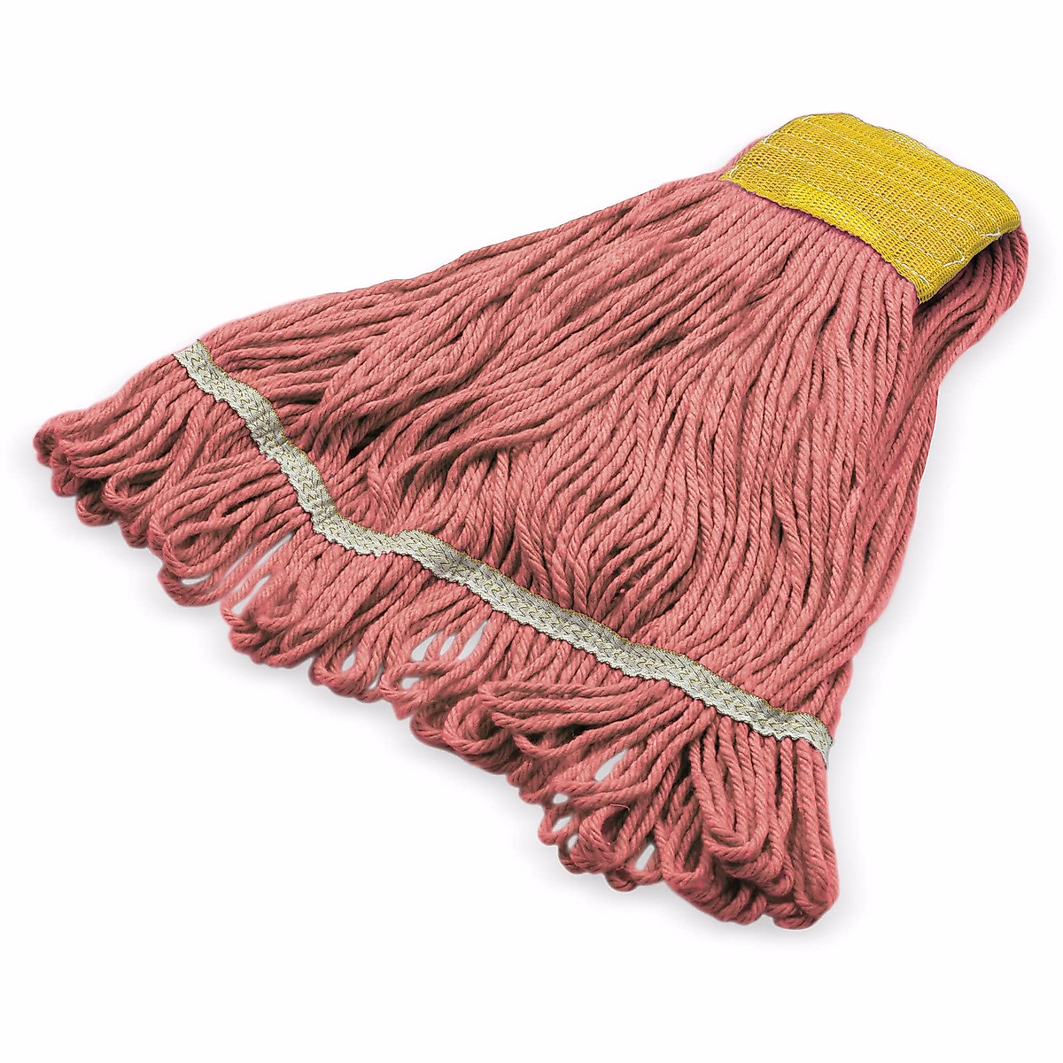 SPARTA Flo-Pac Cotton Mop Head, Loop-Ended, Wide Band with 5" Yellow Band for Organized Cleaning, Small, Red