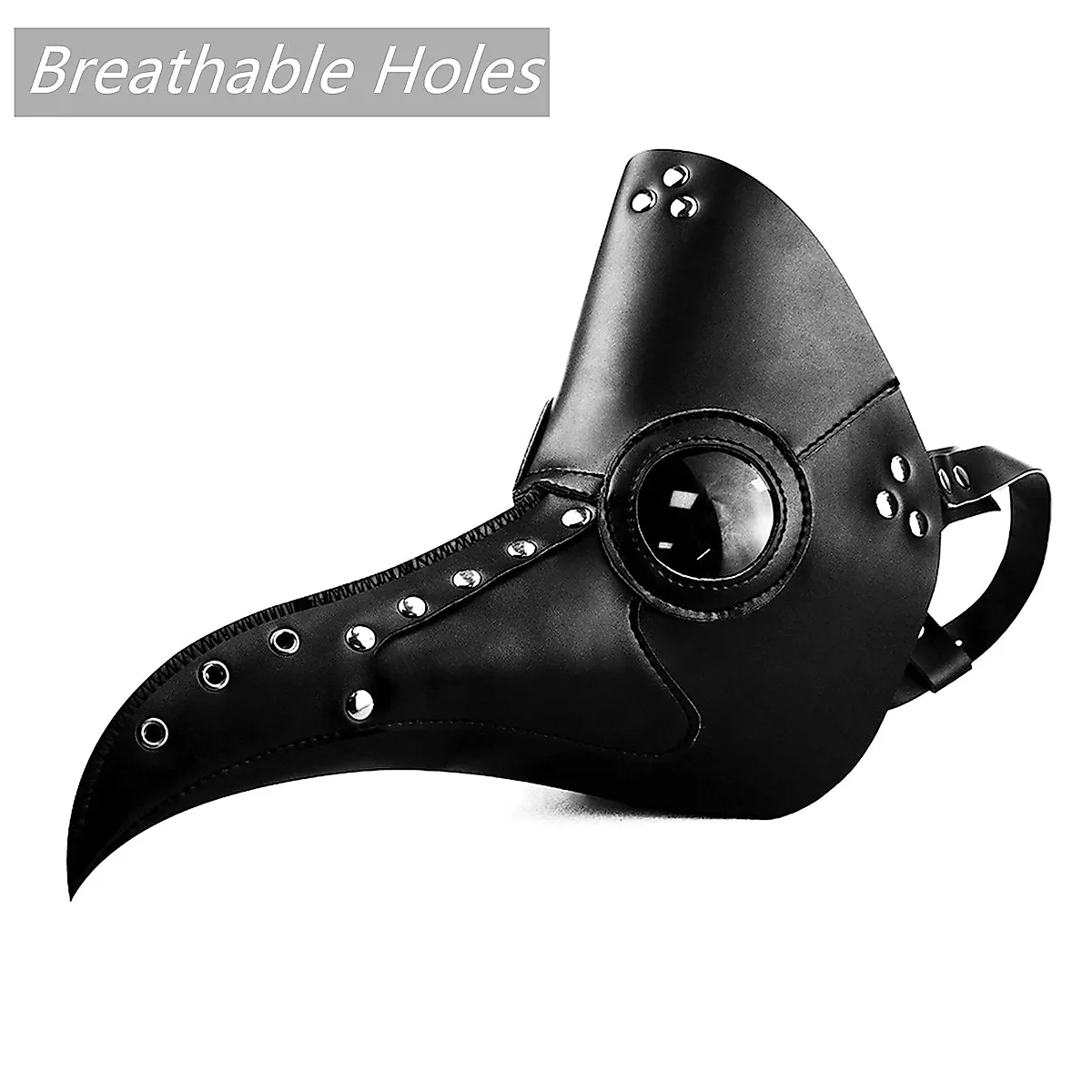 Ni-JASW Black PU Leather Plague Doctor Mask Halloween Bird Black Death Costume Mask Crops