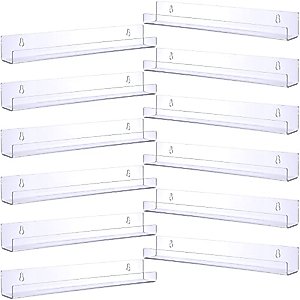 Chunful 12 Pack Acrylic Floating Shelves Wall Mounted 15 Inch Acrylic Kids Floating Wall Ledge Bookshelf Wall Shelf Organizer for Home, Bedroom, Bathroom, Kitchen Storage (Clear)
