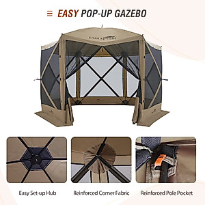 EAGLE PEAK 12x12 ft Portable Pop Up 6 Sided Gazebo Canopy, Outdoor Camping Screen Tent with Mesh Netting 8 Person, Beige