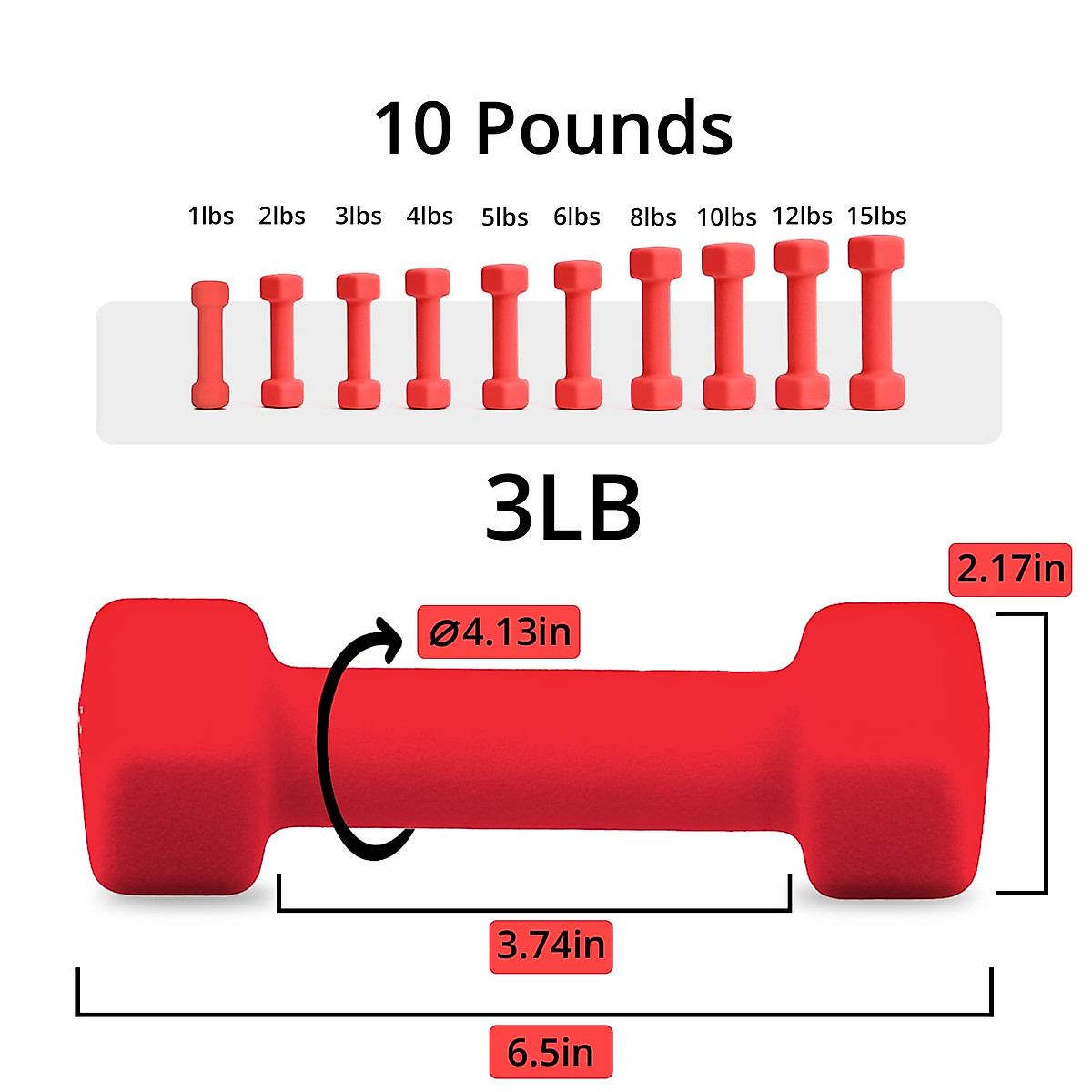 Portzon Weights Dumbbells 10 Colors Options Compatible with Set of 2 Neoprene Dumbbells Set,1-15 LB, Anti-Slip, Anti-roll, Hex Shape