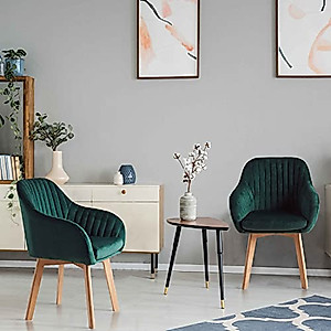 ANOUR Modern Accent Chairs Set of 2, Velvet Kitchen Dining Room Chairs with Wood Legs,Upholstered Arm Chairs for Living Room Bedroom Vanity(Green,2 Pack)