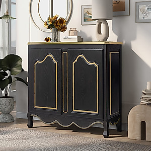 yoptote 2 Doors, Sideboard w/Enough Save Spaces,Pure Hand Drawn,Solid Wood Legs,Study and Entryway,Black Storage Cabinet