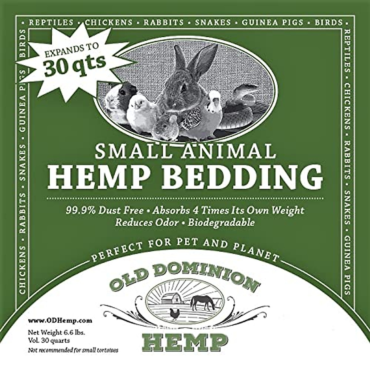 Old Dominion Hemp Small Animal Hemp Bedding, Low Du, Expands to 30 quarts, Reduces Odors, Chicken Bedding, Rabbit Bedding, Reptile Bedding, Hamer Bedding, Gerbil Bedding, Rat & Mice Bedding