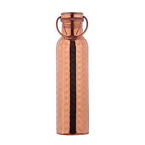 HealthGoodsIn - Pure Copper Hammered Water Bottle with Carrying Handle 600 Ml (20.28 Fluid Ounce) | Seamless Leakproof Water Bottle for Ayurvedic Benefits