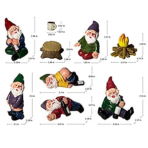 Arggidan 9pcs Miniature Gnomes Sets with Fire and Furniture - for Fairy Garden Decoration and Home Ornament