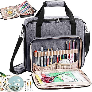 MYBAGZING | Large Embroidery Bag - Embroidery Project Bag -Cross Stitch Supplies Organizer - Embroidery Kits Bag - Embroidery Storage Bag - Embroidery Organizer for Floss, Loops (Bag Only)