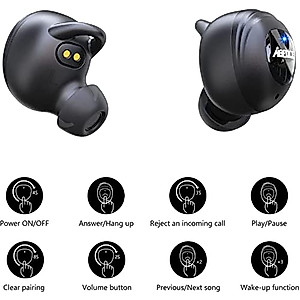Solar Powered Wireless Earbuds, Bluetooth Headphones with Charging Box and Solar Panels, Built-in Microphone Earphones Sport Waterproof Touch Control in Ear for iPhone, iPad, Android (Black)