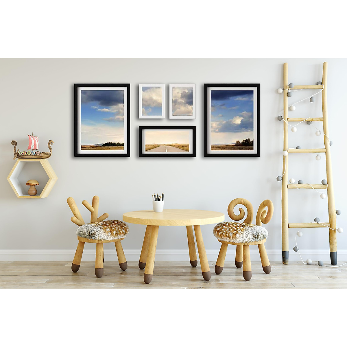 Picrit 5x7 Picture Frame Set of 7, Display 5x7 with Mat or 4x6 Without Mat, Photo Frames for Wall Mounting or Table Top Display, Black.