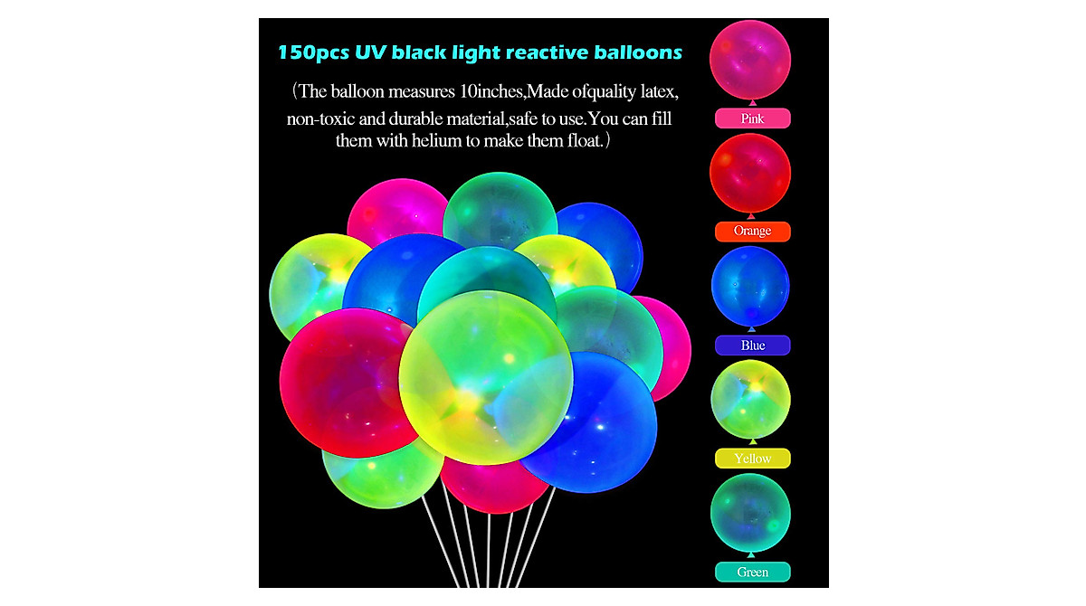 150 UV Neon Blacklight Balloons: Glow Party Decor & Supplies