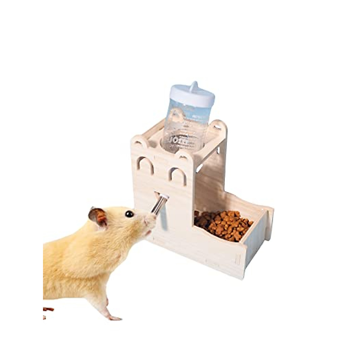 QWINEE Hamster Waterer Food Feeder Hanging Water Bottle Stand Without Water Bottle Auto Dispenser Base for Hamster Rat Gerbil Mouse Guinea Pig Beige One Size