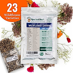 Variety Pack (23) of 64,000 Non GMO Wildflower Seeds for Bees, Hummingbird, Butterflies and Pollinators - with Growing Guide for Gardeners from Germination to Flowers - Bulk Seeds - by Open Seed Vault