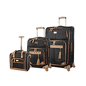 Steve Madden Designer Luggage Collection- 3 Piece Softside Expandable Lightweight Spinner Suitcases- Travel Set includes Under Seat Bag, 20-Inch Carry on & 28-Inch Checked Suitcase (Harlo Black)