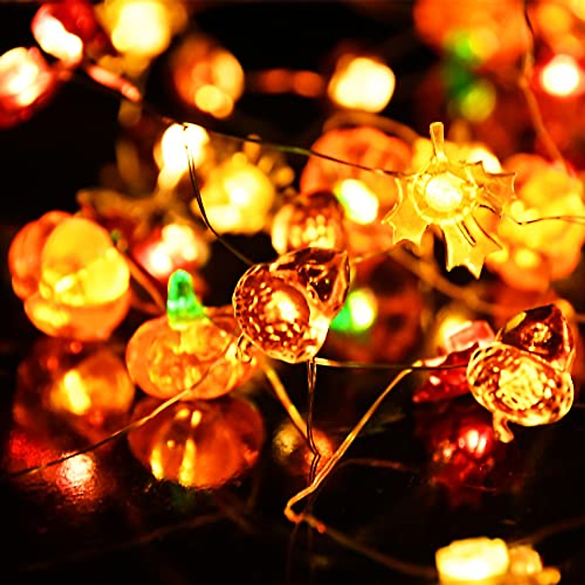 TWONGIFT Autumn LED Solar String Lights Outdoor,40LED Maple Pumpkin Acorn Thanksgiving Decorative Lights Indoor,18ft Fall Garland Solar Turkey Lights for Halloween,Garden,Mantel,Kitchen(8 Modes)