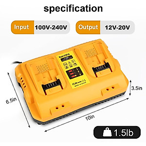 TeenPower 12/20V Max Battery Charger Replacement for Dewalt DCB102 Compatible with 12V 20V Max Lithium Battery DCB124 DCB203 DCB204 DCB606, 2-Port Simultaneous Charging