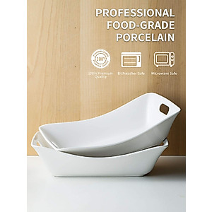YHOSSEUN Large Serving Bowls with Handles Rectangle Serving Dishes For Entertaining, 1.5 Quarts White Serving Platter Porcelain Bowl Set, 2 Pack
