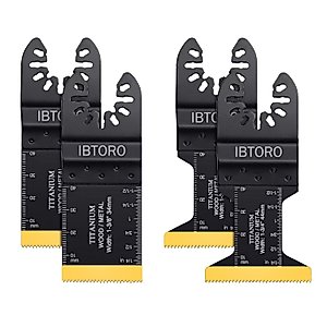 IBTORO 4PCS Titanium Oscillating Multitool Wood Metal Blades Fit Porter Cable Black & Decker Rockwell Ridgid Ryobi Milwaukee Chicago Craftsman