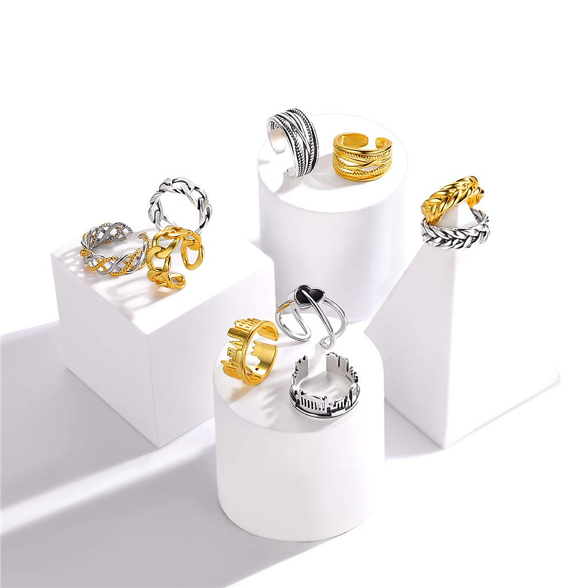 Silvora S925 Link Chain Open Ring, Sterling Silver Ring for Women Statement Engagement Enhancers Ring Engraving Customized Personalized (Send Gift Box)