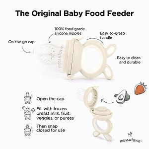 Moss and Fawn Baby’s First Bites Starter Kit – Ice Cube Tray, Forage Feeder, Freezer Mold & Pacifier Feeder – Milestone Magnet for Food Tracking & Feeding Tips – Baby Food Prep Essentials - Ecru