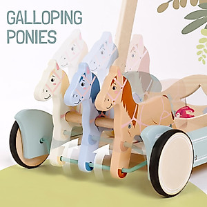 Giant bean Wooden Baby Walker for Boys Girls Ages 1+, Galloping Ponies Push and Pull Activity Walker Adjustable Speed, Baby Push Walker Gift for Toddler Kids Motor Skills & Stimulates Creativity