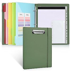 SKYDUE 3 Ring Binder with Clipboard, 1 Inch Binder, 13.2" × 10.2" PU Clipboard Binder with Notepad & 5 Dividers with 10 Pockets, Labels, Clipboard Folder Great for School Office (Fit A4/Letter Size)