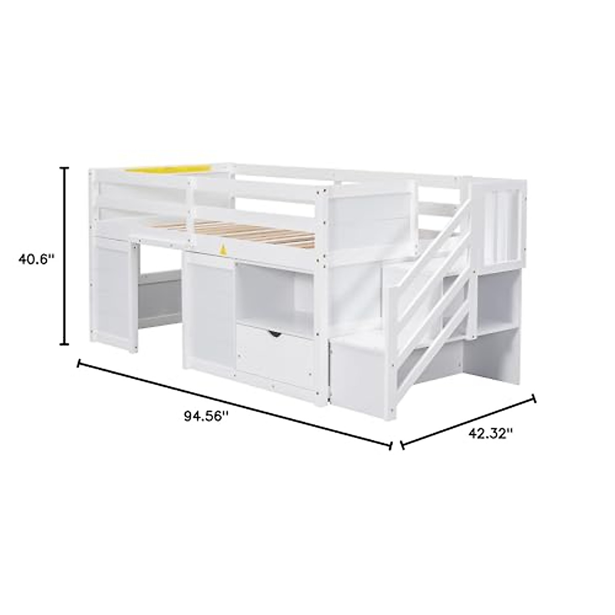 Lakifun Twin Size Low loft Bed,Loft Bed with Storage,Modern Farmhouse Twin loft Bed for Kids,Wood Twin Low Loft Bed with Game House and Drawers, Bookshelf Staircase,White