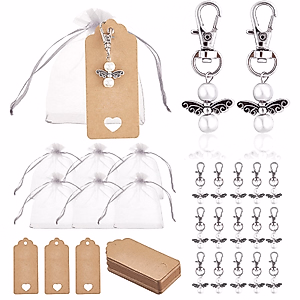 PH PandaHall 108pcs Angel Keychain Favors, Favor Angel Charms Wedding Party Favors Mini Angel Pendant Key Chain Tags Guest Favors for Funeral Graduation Souvenir 36 Sets