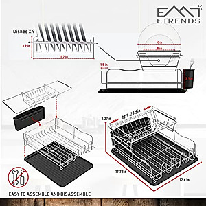 ETRENDS Dish Drying Rack Expandable Dish Racks for Kitchen Counter, 2-Tier Large Capacity Dish Rack Kitchen Sink Rust Proof Dish Drainer Drainboard Set with Utensil Holder(Stainless Steel)