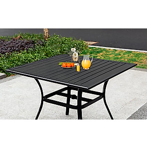 LEVELEVE 1 Piece Patio Dining Table,Outdoor Furniture 38"x 38" Metal Slatted Table with 1.5" Umbrella Hole,Outside Porch Deck Balcony Backyard Table(Square)