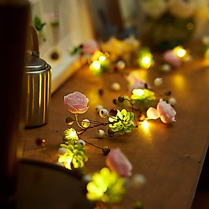 MIYA LIFE Easter Decorations Fairy String Lights | Battery Operated & Remote Controlled Bunny, Butterfly, Daisy and Rose Garland for Festive Spring Home Décor (Rose Garland)