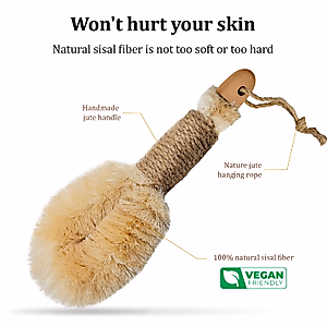 Sisal Dry Body Brush, Natural Bristle Exfoliating Brush, Body Scrubber for Skincare and Beauty to Improve Blood Circulation Exfoliate Skin, Healthy Therapeutics, Reduce Cellulite, Stop Ingrown Hairs