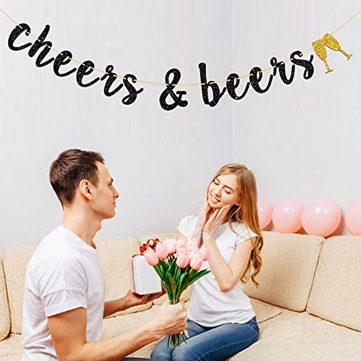 INNORU Cheers & Beers Banner, Black Glitter Cheers to 2023 Banner, Happy New Year, Happy Birthday, Wedding, Bachelorette, Engagement, Graduation Party Decorations