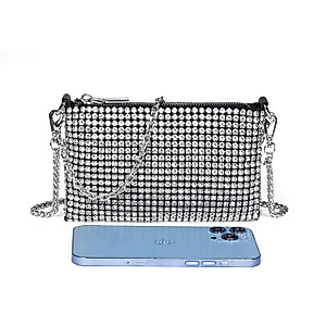 NOGUTU Rhinestone Purse Silver Clutch Purse Sparkly Purse Silver Purse for Wedding